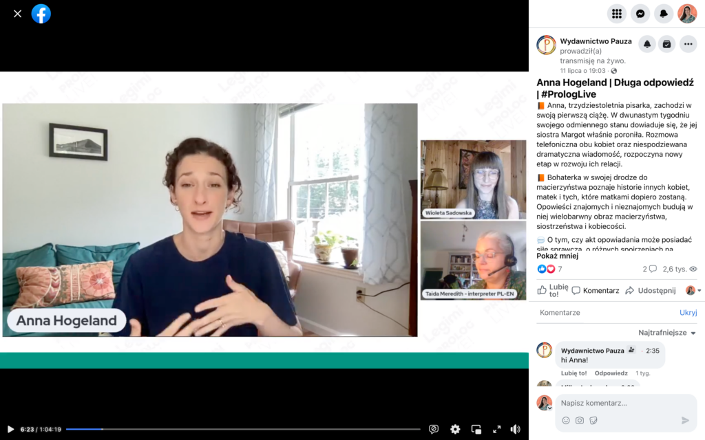 Anna Hogeland – „Długa odpowiedź” – #PrologLive – rozmowa Legimi [WIDEO] – Wydawnictwo Pauza